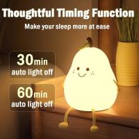 China LED Smart Pear Fruit Night Light USB Rechargeable Dimming Silicone Table Lamp for sale