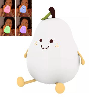 China LED Smart Pear Fruit Night Light USB Rechargeable Dimming Silicone Table Lamp for sale
