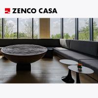 China Hotel Leisure Furniture Fixed Multi Person Sofa Wabi Sabi Style Wooden Pillar Coffee Table for sale