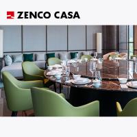 China The Hotel Restaurant Furniture Includes A Swivel Marble Round Table And Green Leather Dining Chairs for sale