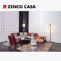 China Hotel Lobby Furnitures Including L-Shaped Sofa And Red Glass Steel Shaped Single Chair for sale