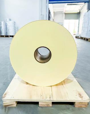 China Self Adhesive Sticker Paper Roll  50 transparent PET acrylic adhesive 140 yellow for sale