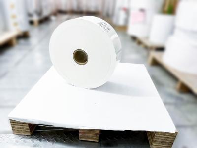 China Self Adhesive Sticker Paper Roll  50 transparent PET acrylic adhesive White Glassine for sale