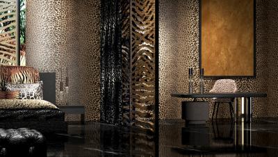 China Gold Luxury Leopard Print Decorative Stone Slab 900x2700mm for Hotel Home for sale