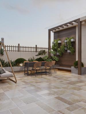 China Beige Limestone Tiles 60x60cm Exterior Courtyard Flooring Durable Anti-Slip for sale