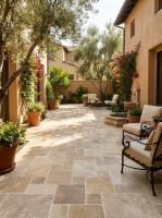 China Curved Edge French Limestone Garden Paving Brick 4 Size Mix for High End Landscape for sale