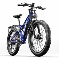 China 500W 48V Bafang Motor Full Suspension Fat Tire Electric Bike Metallic Blue 26x3.0 for sale