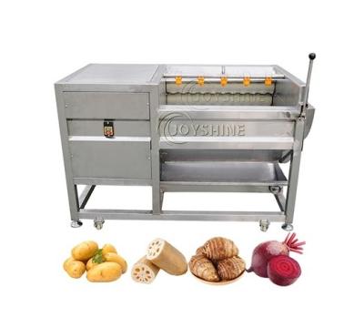 China Industrial 500kg/h Potato Ginger Roller Washer Brush Peeling Machine Easy to Operate for sale