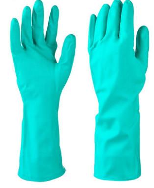 China 13 Inches Length Green Supper Nitrile Hand Glove with Textured Fingertips for sale