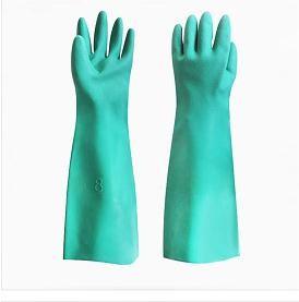 China Chemical Resistant Green Nitrile Hand Glove  UNflocked Lining for sale