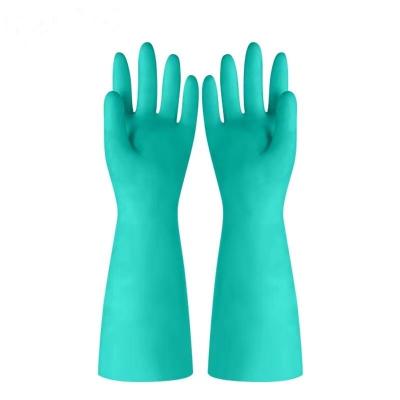 China 33 CM Length Green Nitrile Hand Glove for Pharmaceutical Industry for sale