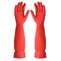 China Household Flock Lined Latex Gloves 450mm Extra Long Dishwashing Gloves for sale