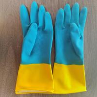 China Kitchen Latex Industrial Bicolor Glove 32CM Latex Dishwashing Gloves for sale