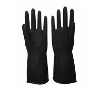 China 32CM Black Industrial Rubber Gloves Unflocked Lining Alkali Resistance for sale