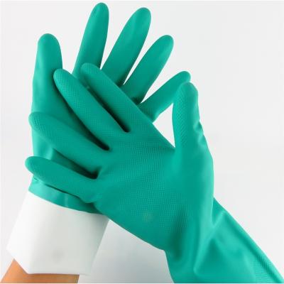 China Ambidextrous Green Nitrile Glove Textured Fingertips Suitable for Solvent Resistance in Chemical Processing and Handling for sale