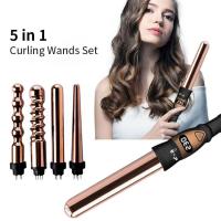 China LCD 5 In 1 Curling Iron Wand Set Adjustable Temperature Wave Curling Iron 100V - 240V for sale