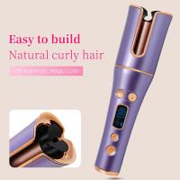 China ROHS Portable USB Hair Curler Cordless Ceramic Automatic Rotating Curling Iron Purple for sale