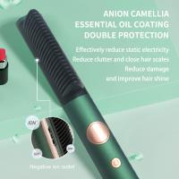 China Private Label LCD Electric Hair Brush Negative Ion Ceramic Straightening Comb Black / Green for sale