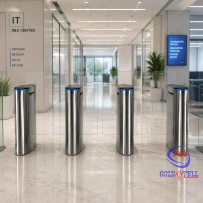 China Snappy Glide Gate Illuminated Crystal-clear Glazing Original Design Telescopic Barrier for IT Hubs Tech Centers CE for sale