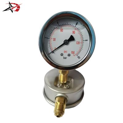 China Low Range Pressure Gauge Liquid Filled 0-10 Bar 150 PSI Radial Mount for Pneumatic System Measurement for sale