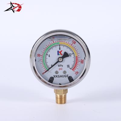 China Air Compressor Liquid Filled Air Pressure Gauge 16MPa 230PSI Radial Mount for Pneumatic System Measurement for sale
