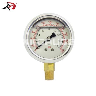 China Stainless Steel Compressor Pressure Gauge 0-16 Bar 0-230 PSI Glycerin Filled Bottom Mount Pressure Gauge for sale