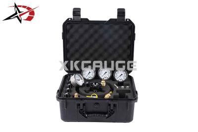 China Black pressure testing toolkit with 4 pressure gauges, 6 adapter fittings, 1 inflation valve, and tools included for sale