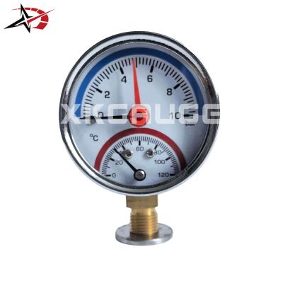 China Bottom Connection Thermo Pressure Gauge 0-10 Bar 0-120℃ Temperature Pressure Gauge OEM ODM for sale