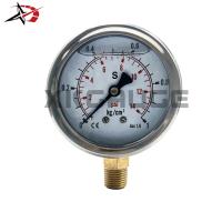 China Radial Mount Liquid Filled Pressure Gauge 1 MPa 14 PSI Stainless Steel Case Brass Connection for sale