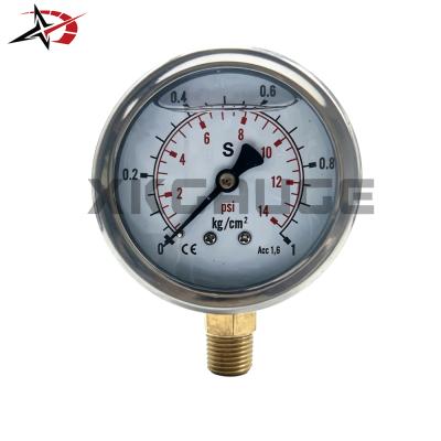 China Radial Mount Liquid Filled Pressure Gauge 1 MPa 14 PSI Stainless Steel Case Brass Connection for sale