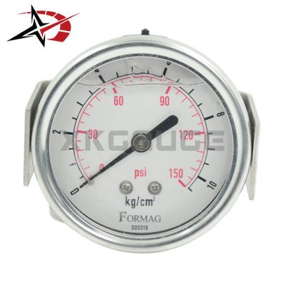 China Axial 304 Stainless Steel Glycerin Filled Pressure Gauge 40mm 0–10 bar for sale