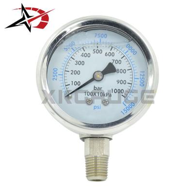 China Radial All Stainless Steel Pressure Gauge 63mm 0–1000 Bar 15000 Psi for sale