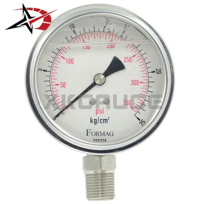 China Glycerin Filled Pressure Gauge Stainless Steel 63mm Pressure Gauge 0–25 Bar for sale
