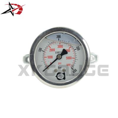 China YN60ZV Liquid Filled Pressure Gauge U Clamp Axial 0-400 Bar 5800 PSI for Industrial Panel Hydraulic Systems for sale