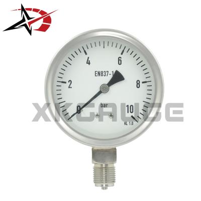 China Stainless Steel Industrial Pressure Gauge 0-10 Bar  Bottom Mount Pressure Gauge EN837-1 for sale