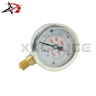 China YN63 Liquid Filled Pressure Gauge Dual Scale 0-400 Bar 6000 PSI Bottom Mount for Industrial System Monitoring for sale