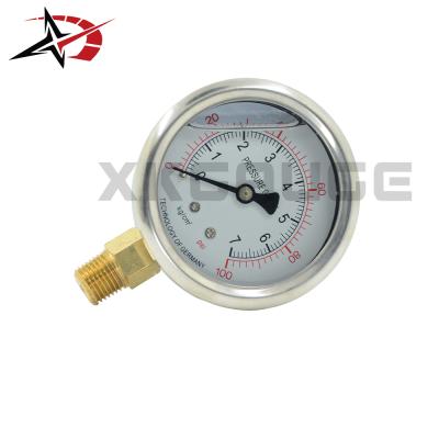 China 60mm Liquid Filled Pressure Gauge 0-100PSI 0-7 kg/cm2 Oil Filled PT 1/4 for Hydraulic Pneumatic Systems for sale