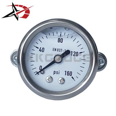 China 40mm Stainless Steel Liquid Filled Pressure Gauge U Clamp 0-160 PSI Axial Mount for Compact Hydraulic Measurement for sale