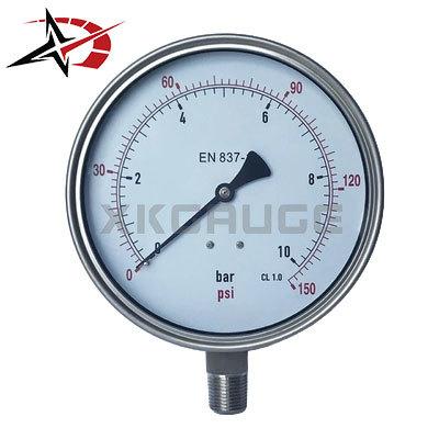 China All Stainless Steel 150 Psi Pressure Gauge 10 Bar CL 1.0 Silicone Oil Filled Manometer for sale