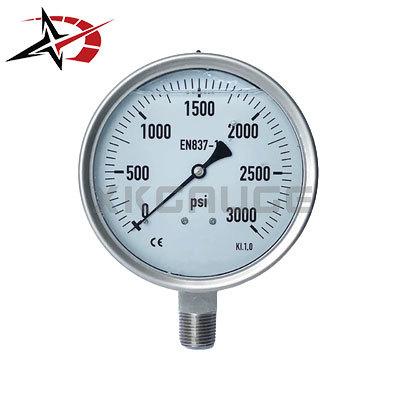 China 3000 Psi KL 1.0 125mm All Stainless Steel Pressure Gauge Glycerinum Filled Manometer for sale