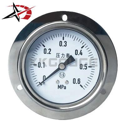 China 100mm Axial Flange Utility Pressure Gauge 0–0.6MPa Dry Bourdon Tube Manometer for sale