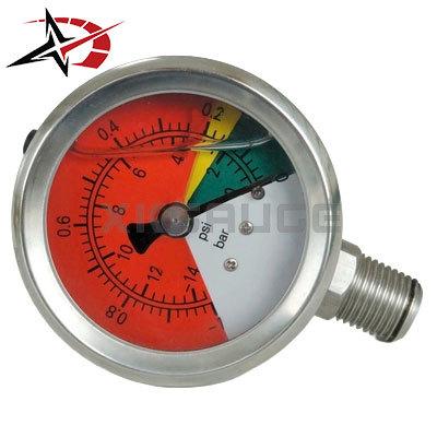 China 50mm All Stainless Steel Pressure Gauge 14 Psi 1 Bar Glycerine Filled Vacuum Manometer for sale