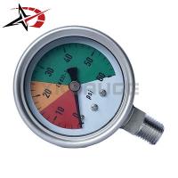 China Visual Pressure Gauge Liquid Filled 0-60 PSI Color Zone Radial Stainless for Safety Monitoring Indication Systems for sale