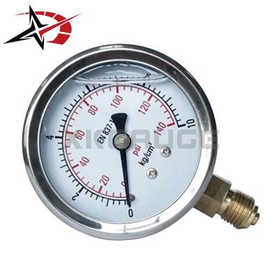 China Boiler 63mm Liquid Filled Pressure Gauge 0-140PSI Bottom Brass Stainless Steel for Industrial Monitoring for sale
