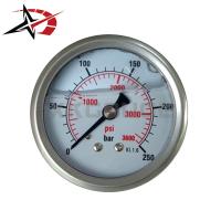 China Hydraulic System Liquid Filled Hydraulic Pressure Gauge 63mm 0-250 Bar Axial Back for Equipment Monitoring for sale