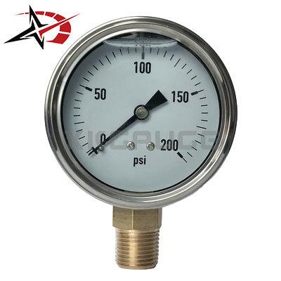 China Pump System Liquid Filled Water Pressure Gauge 0-200PSI 63mm Stainless Brass Wetted for Hydraulic Monitoring Equipment for sale
