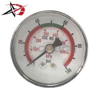 China 40mm Axial Oxygen Pressure Gauge USE NO OIL Color Scale 0‑600kPa 100PSI Dry Gauge for sale