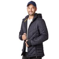 China 100% Down Heated Jacket Waterproof Thermal Puffer Jacket With Detachable Hood And 12v Battery Pack for sale