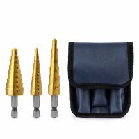 China 3Pc Titanium HSS Step Drill Bit Set Hex Shank 1/8-3/4 inch for sale