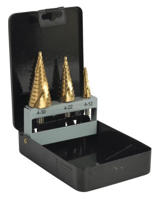 China 3Pcs Titanium Coated Step Drill Bit Set Hex Shank for Metal for sale